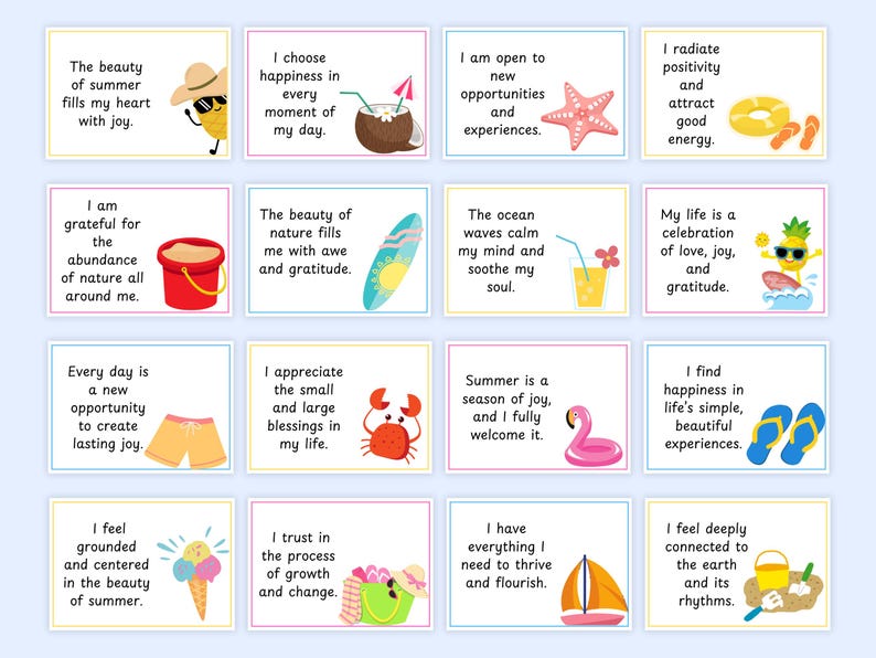 72 Summer Affirmation Cards for Gratitude | Printable Spring-themed ...