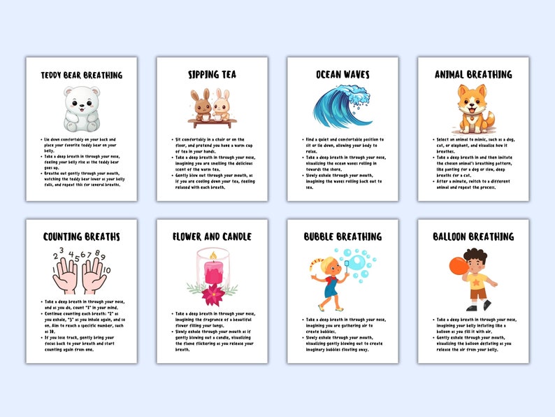 32 Mindful Breathing Cards for Kids | Calm & Focus Printable ...