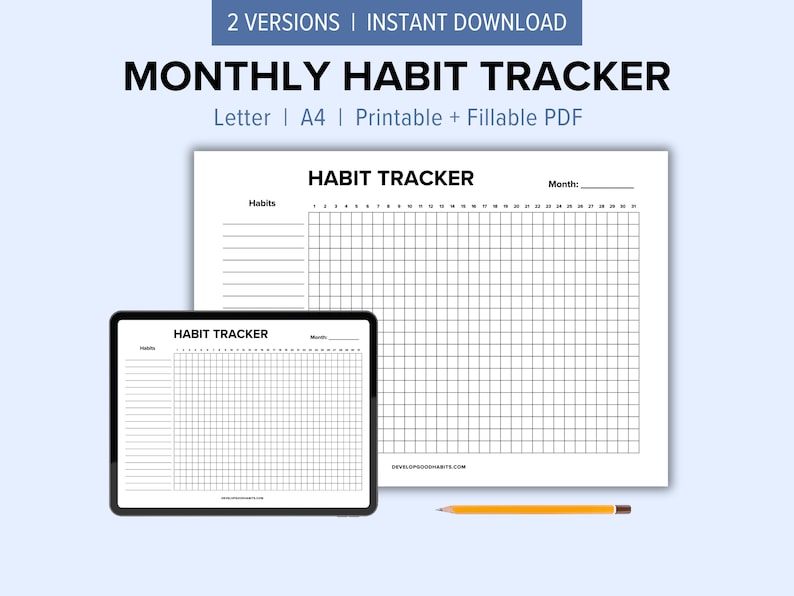 Monthly Habit Tracker Printable | 30 Day Habit and Goal Tracker PDF ...