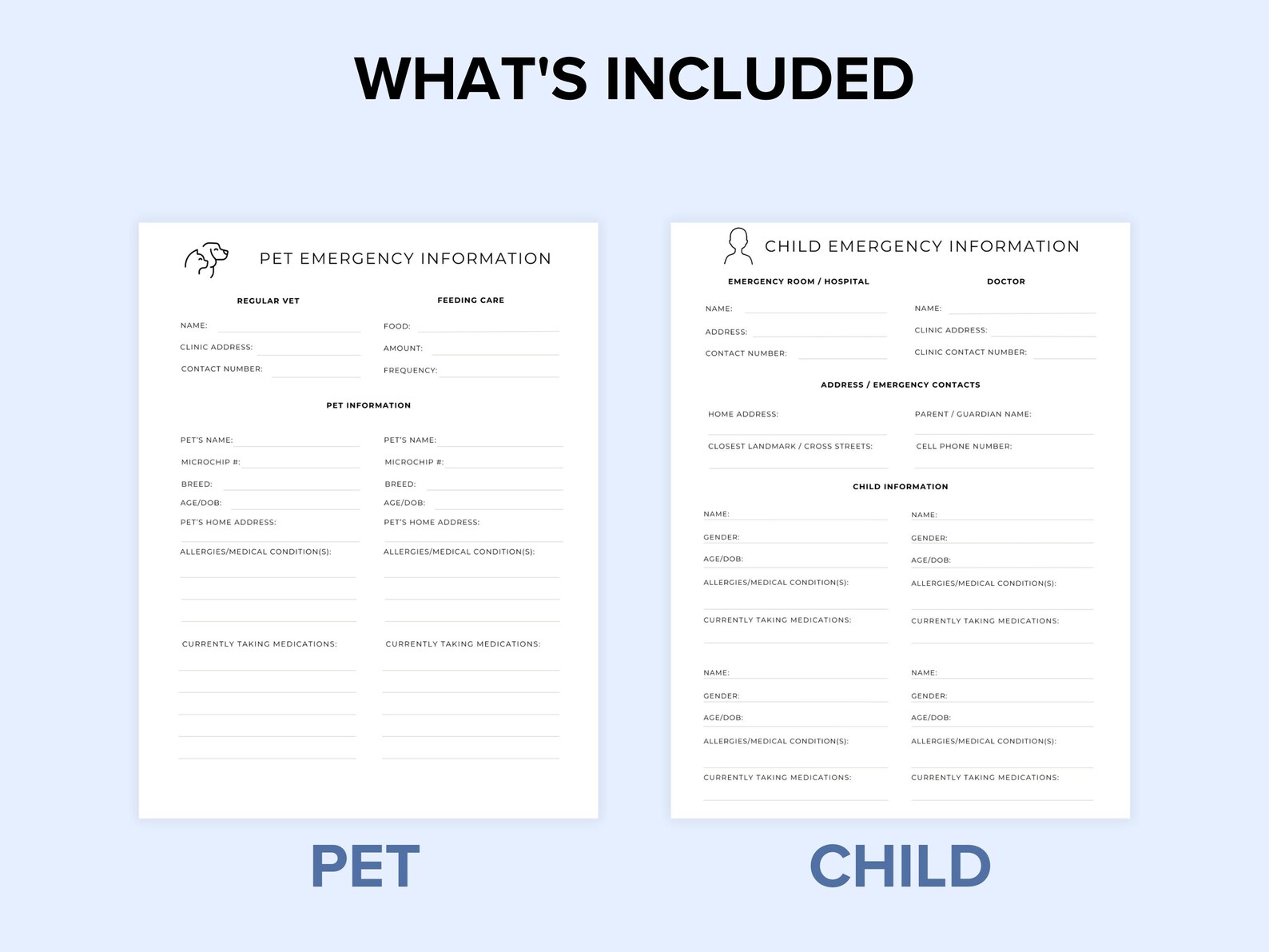 Child Sitting And Pet Sitting Emergency Contact Information Printable