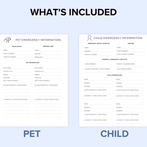 Child Sitting and Pet Sitting Emergency Contact Information Printable ...
