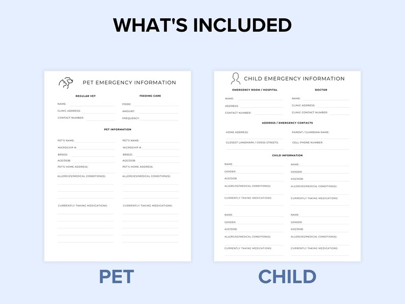 Child Sitting and Pet Sitting Emergency Contact Information Printable ...