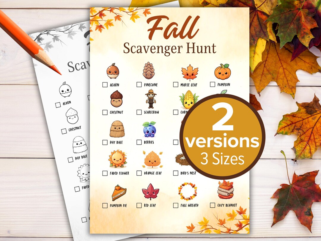 Fall Scavenger Hunt Printable for Kids | Autumn Scavenger Hunt | A4, A5 ...