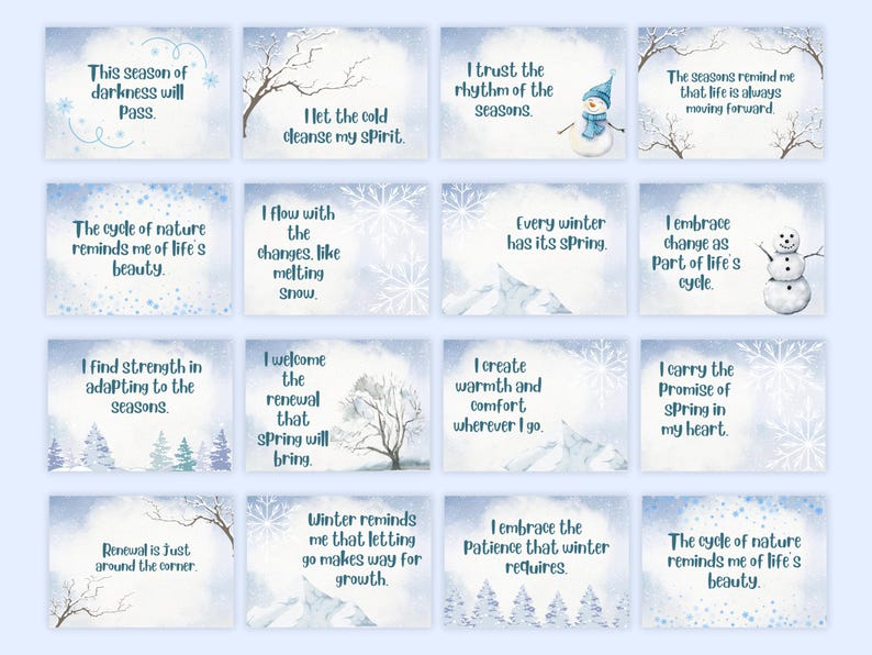 72 Winter Affirmation Cards for Gratitude | Printable Winter-themed ...