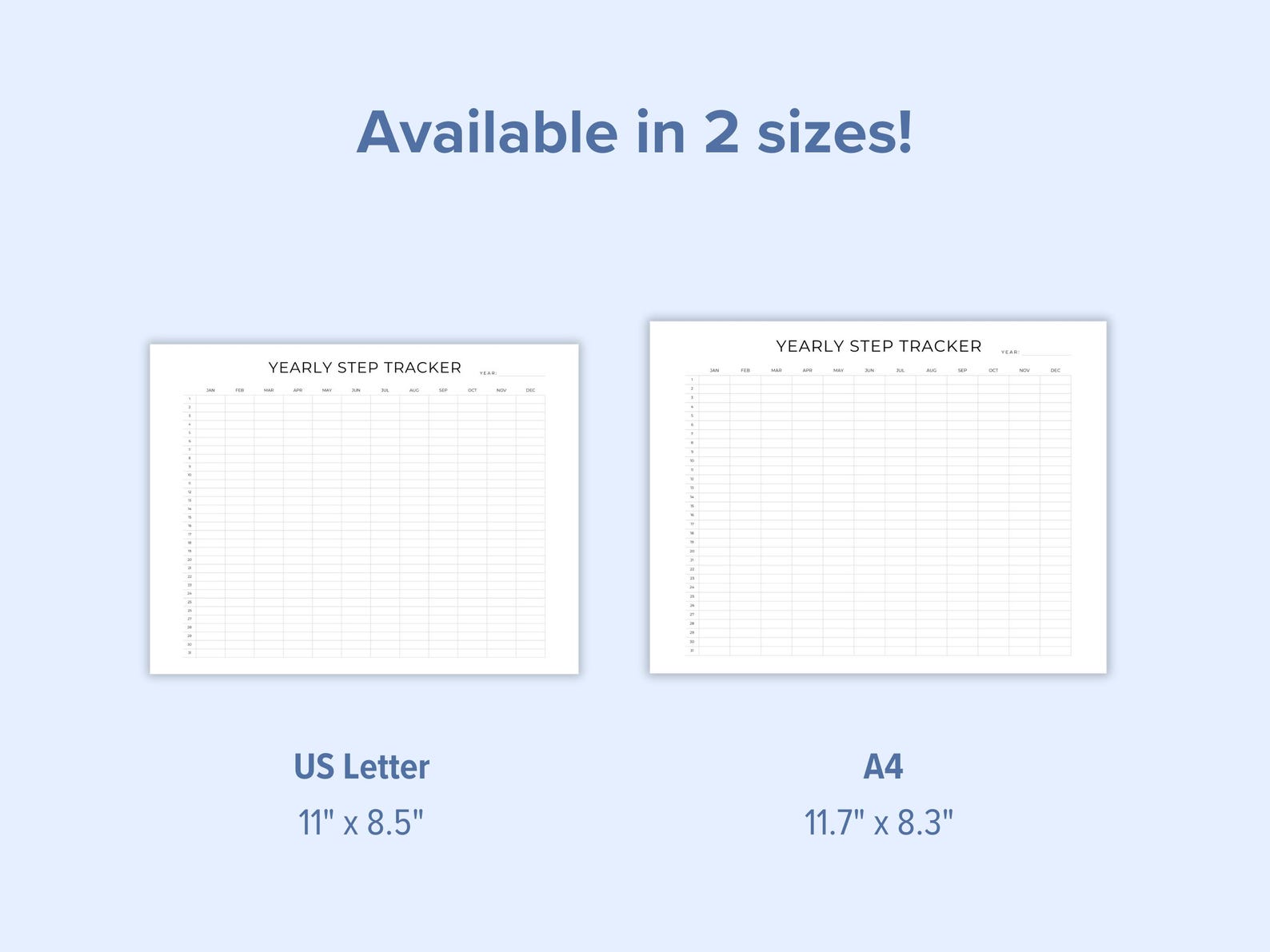 Yearly Step Tracker Worksheet Printable | Landscape US Letter, A4 ...