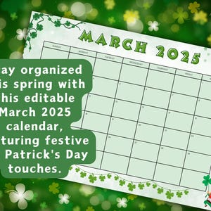Editable March 2025 Calendar Printable | St. Patrick's Day | Early ...