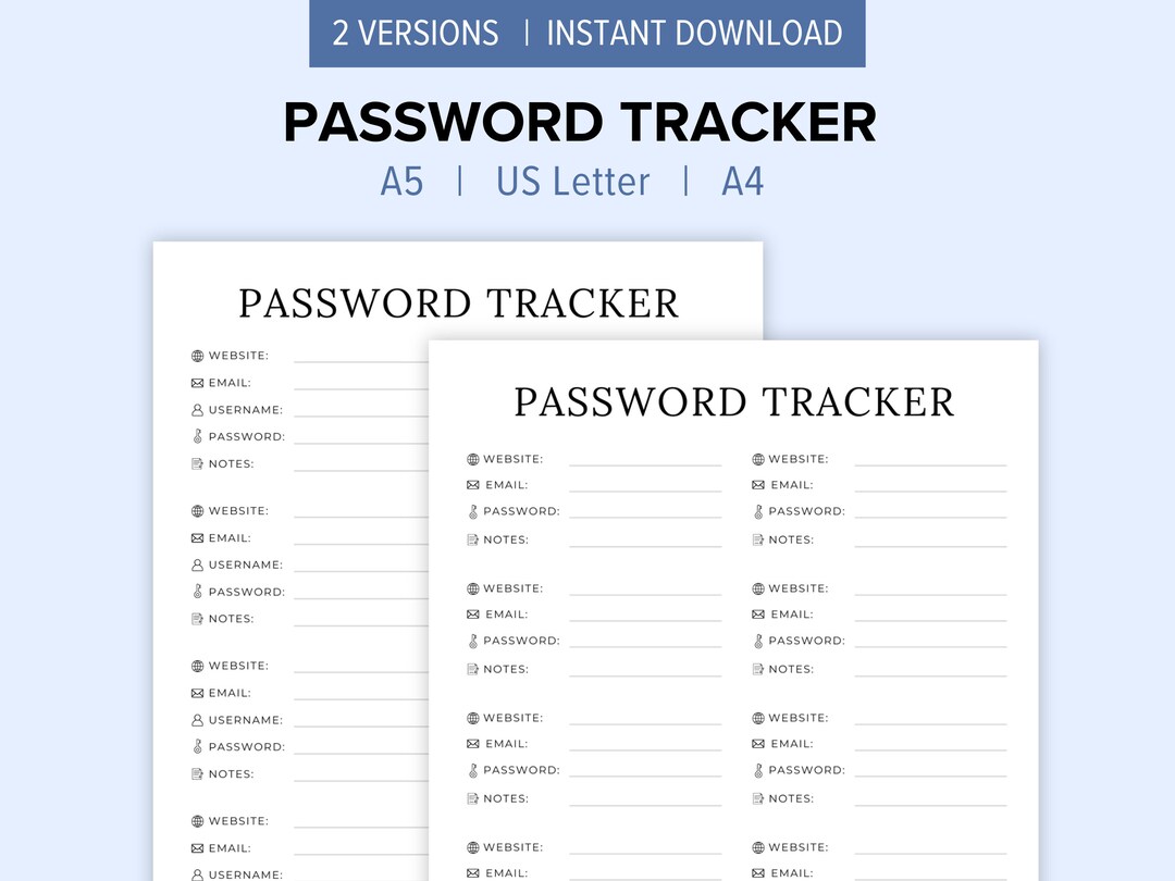Password Tracker and Log Printable | Password Manager Notebook ...