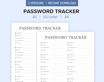 Password Tracker and Log Printable | Password Manager Notebook ...