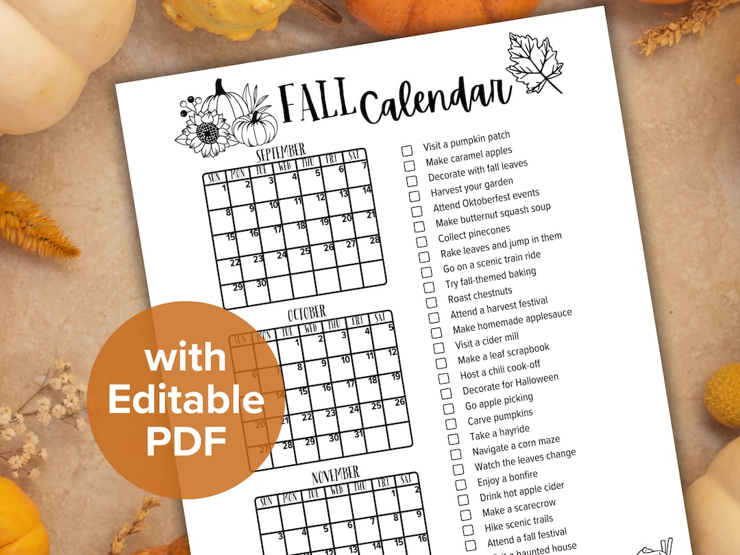2024 Printable Fall Calendar | Editable Autumn Calendar | Fall-themed ...