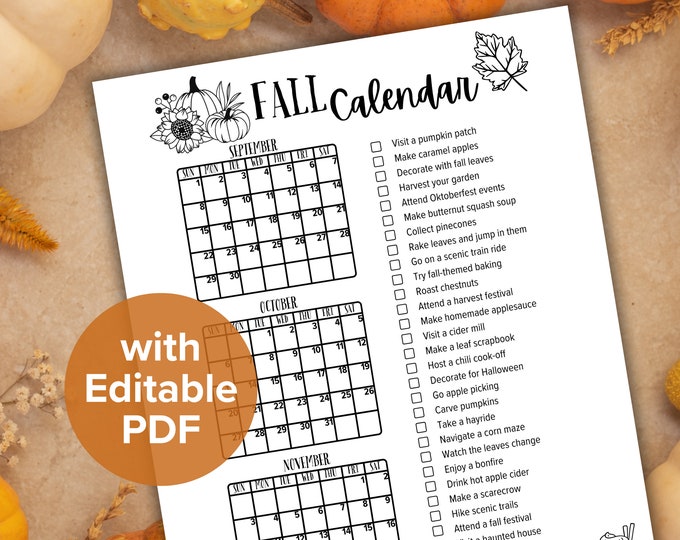 2024 Printable Fall Calendar | Editable Autumn Calendar | Fall-themed ...