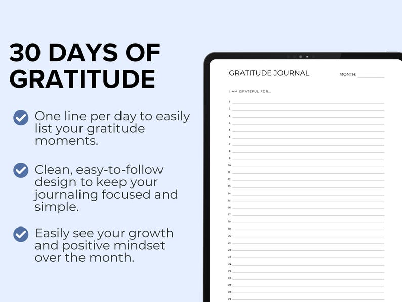 30 Days of Gratitude Journal | Printable Daily Gratitude Log ...