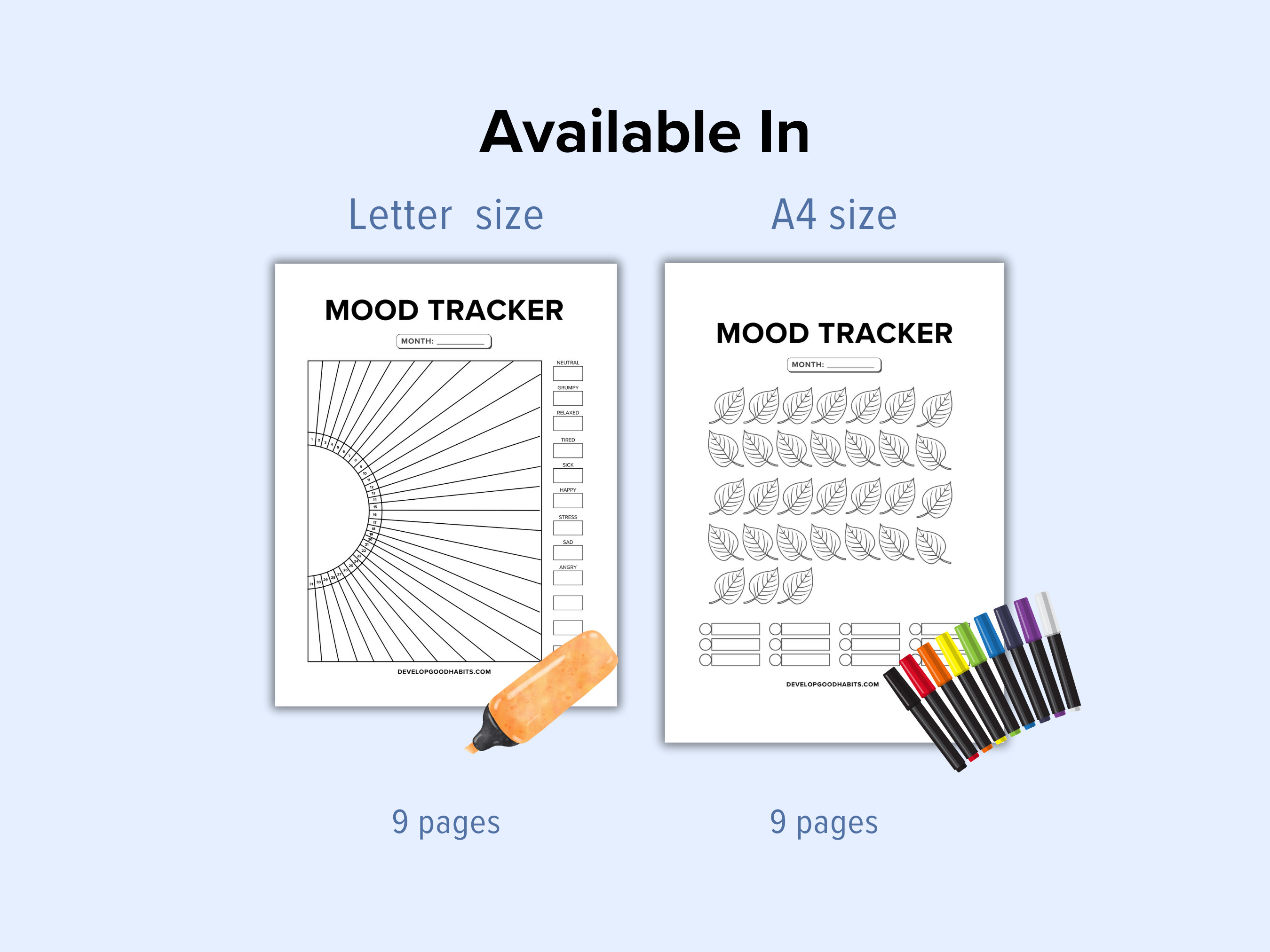 9 Daily Mood Tracker Printable Worksheets | Mental Health Planners ...