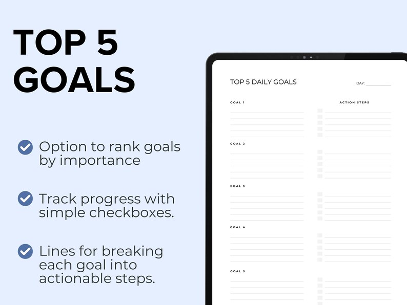 Top 5 Goals Printable Planner Bundle | 2025 Yearly, Monthly, Weekly ...