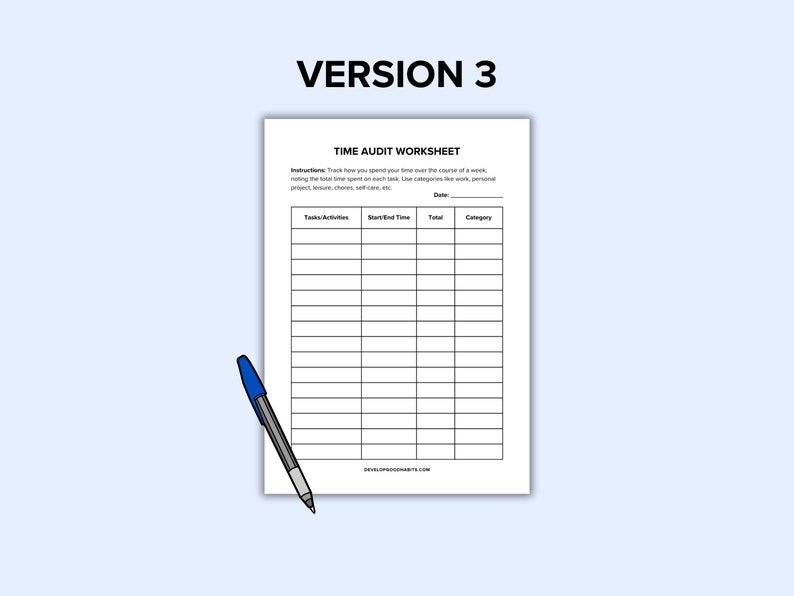 Time Audit Printable Worksheets | Hourly Time Tracker | Time Management ...