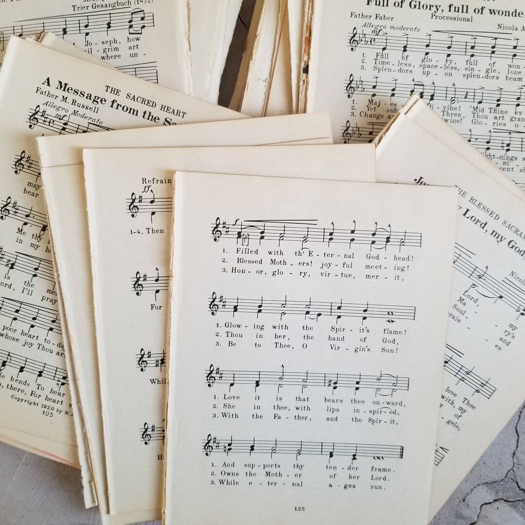 20+ Vintage Catholic Hymnal Book Pages- Vintage Assemblage Papers - Etsy