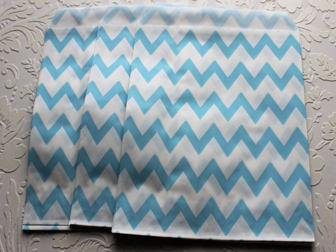 Light Blue and White Zig Zag Chevron Paper Bag Gift Bag, Notion Bag ...