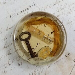 Vintage Glass Paperweight Virgin Gold, Key & Glass Vial, Dark Academia ...