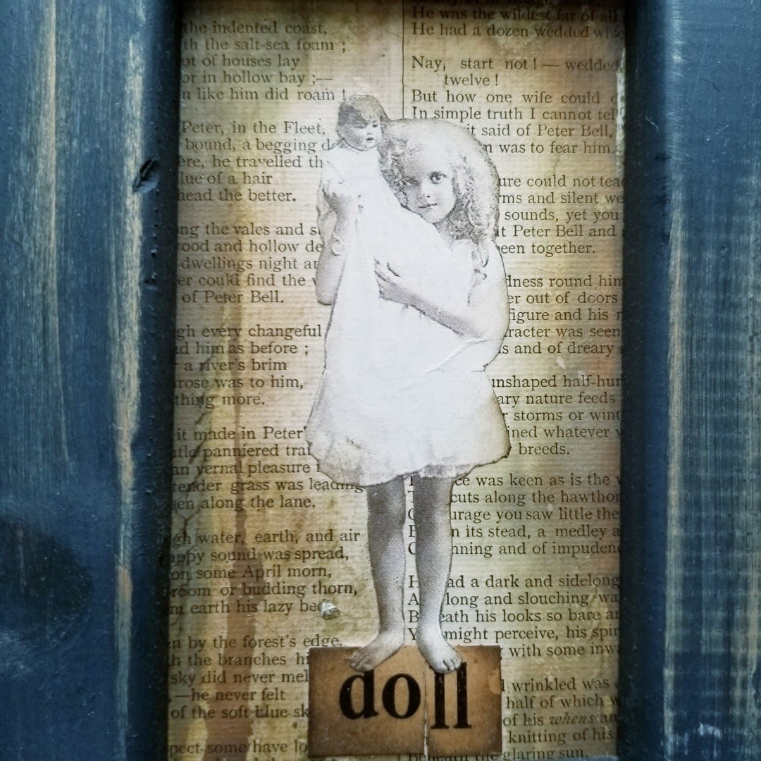 Doll Reverse Canvas Collage Artwork Little Girl & Her Doll, 5 X 7 - Etsy