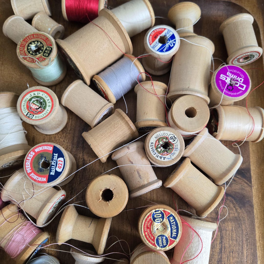 42 Vintage Wooden Thread Spools: Craft & Assemblage Supplies - Etsy