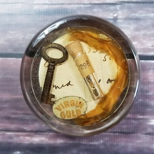 Vintage Glass Paperweight Virgin Gold, Key & Glass Vial, Dark Academia ...