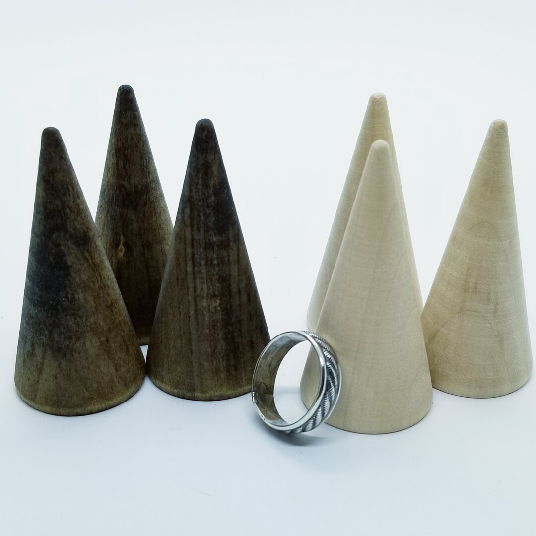 Set of 3 Wood Ring Cones- Jewelry Display, Trinket Display, Ring ...