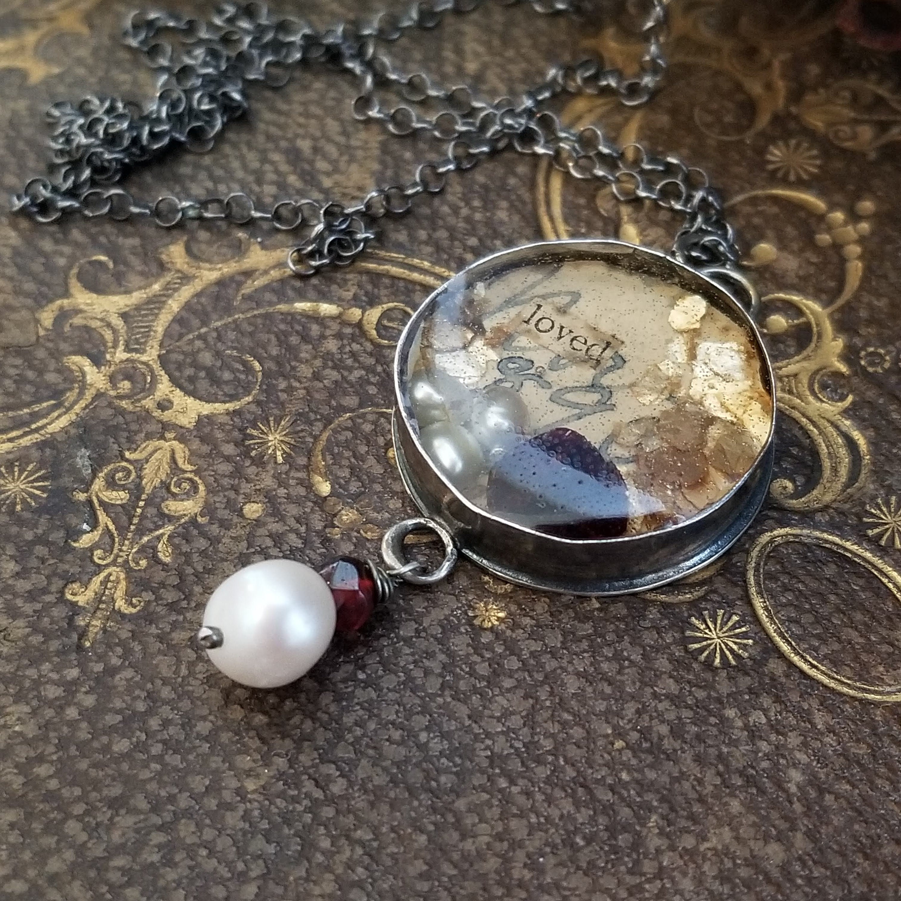Loved Resin Locket Sterling Silver Raw Garnet Pearls | Etsy