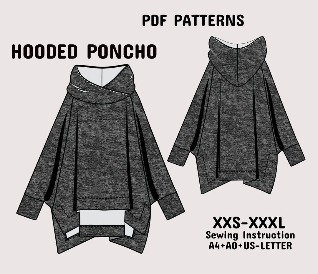 Hooded Poncho Cape Pattern, Cosplay Sewing Pattern, Poncho Pattern ...