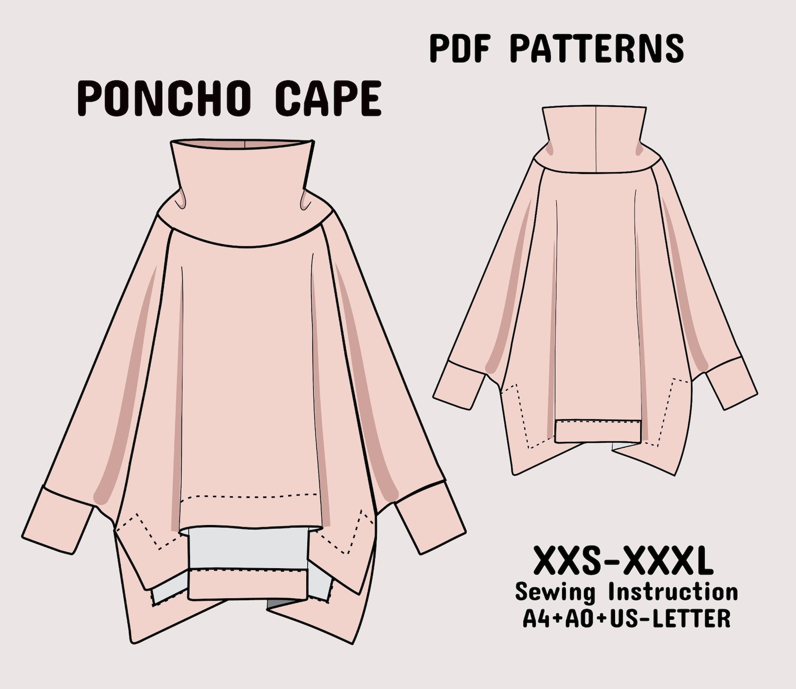 Poncho Cape Pattern, Cosplay Costume Pattern, Poncho Pattern, Beginner ...