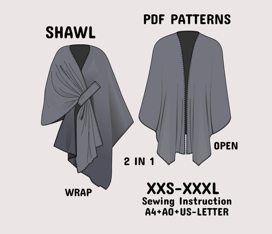 Poncho Sewing Pattern, Wrap Shawl Sewing Pattern, Cover-up & Open Shawl ...