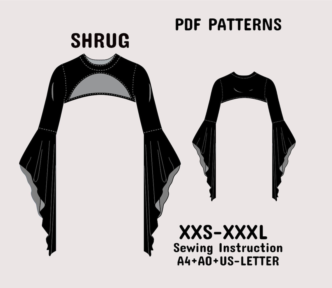 Gothic Bolero Shrugs for Womens Black Bell Long Sleeve Cyberpunk ...