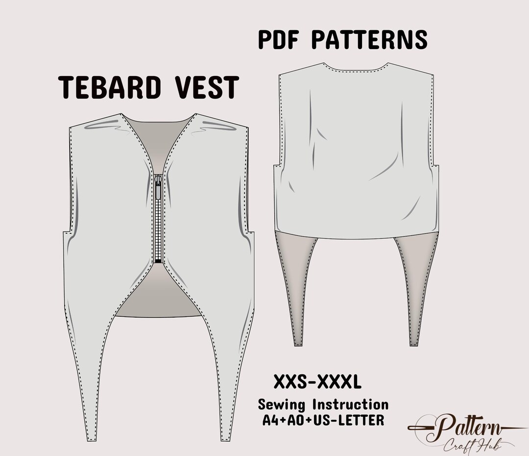 Tabard Sewing Pattern, Female Fantasy Tabard Vest With Zip, Medieval ...