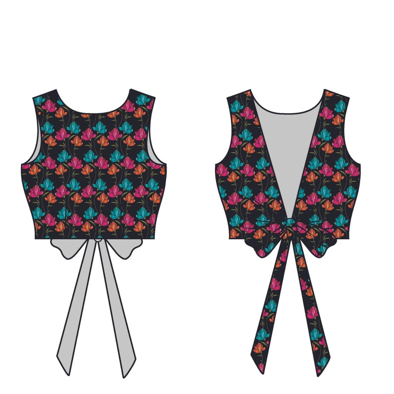 Back Tie Top Sewing Pattern, Open Back Top, Womens Crop Top, Tie Blouse ...