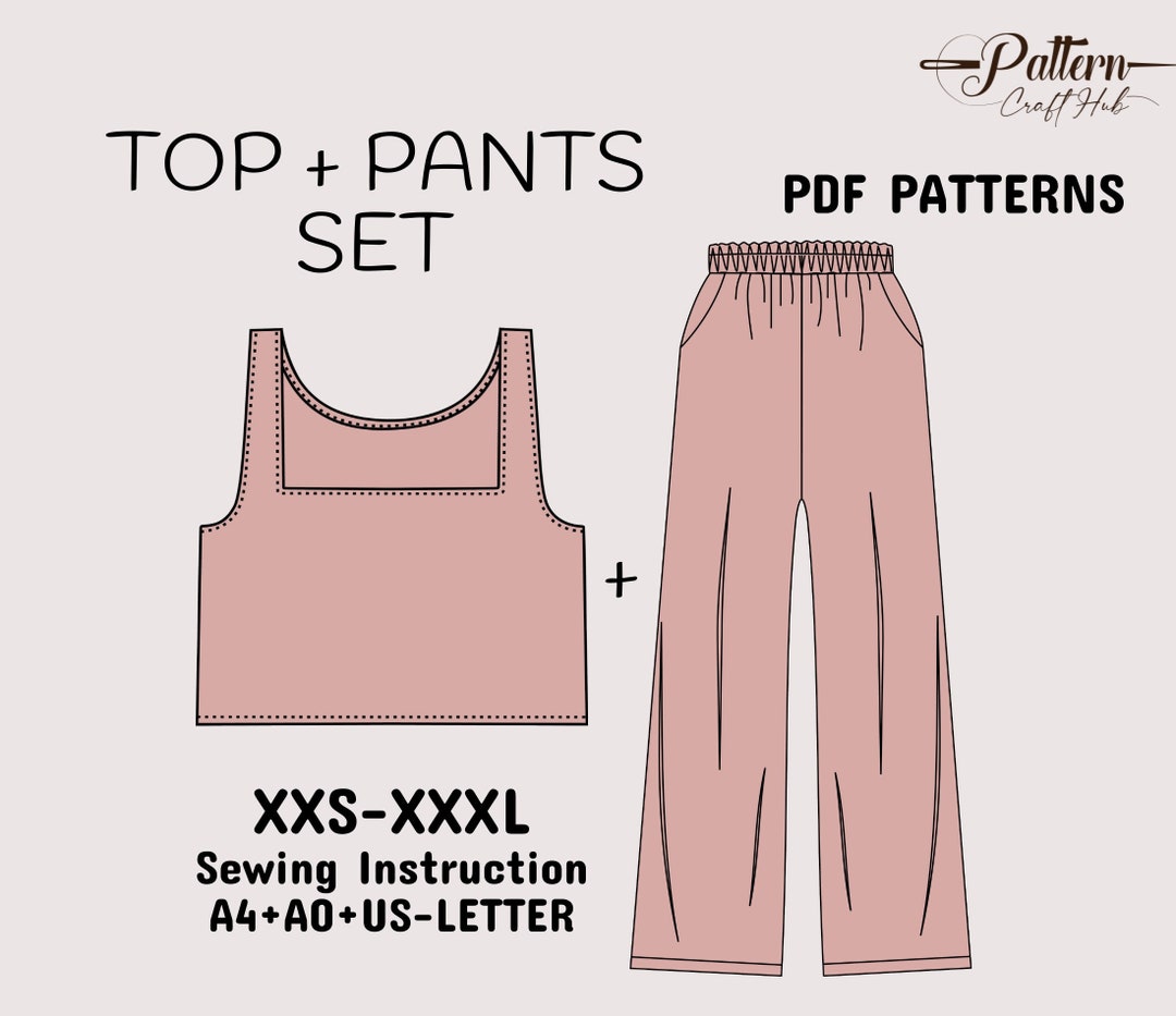 High-waist Wide Leg Pants, Top Sewing Pattern With Square Neck, Two ...