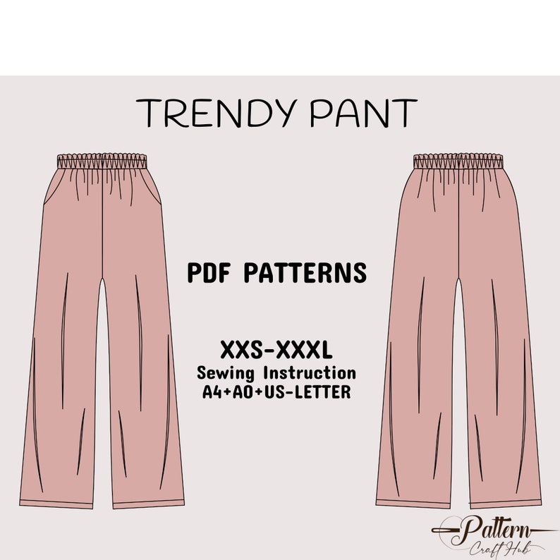 Wide Leg Pant Pattern, Lane Pant Sewing Pattern, Women Elastic Trouser ...