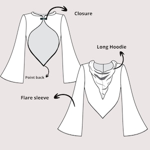 Shrug Bolero Pattern, Hooded Shrug Sewing Pattern, Shrug With Long Flare Sleeves PDF Pattern in ...