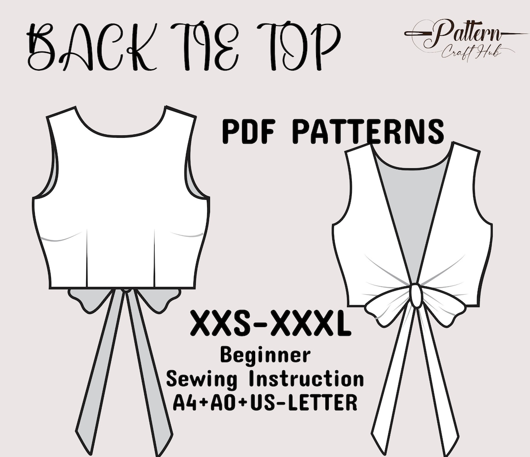 Back Tie Top Sewing Pattern PDF, Open Back Crop Top for Women, Digital ...