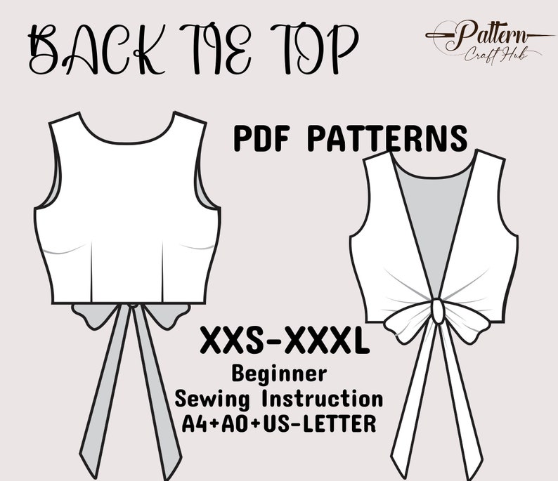Back Tie Top Sewing Pattern, Open Back Top, Womens Crop Top, Tie Blouse ...