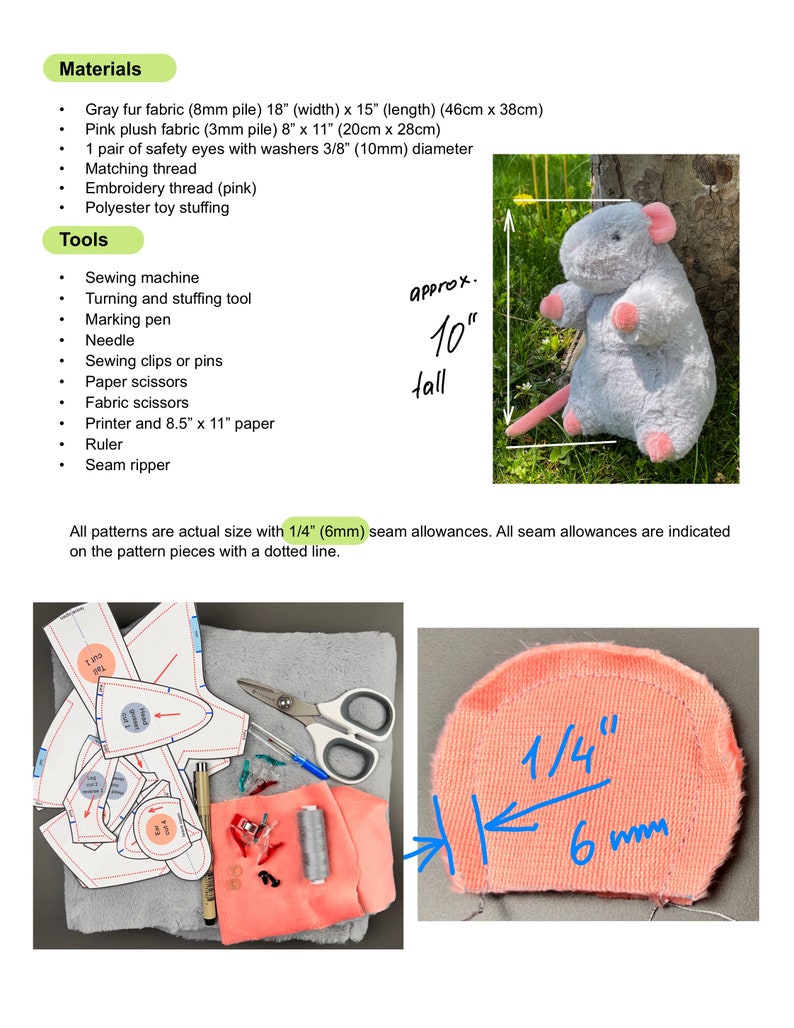 Rat Plushie Sewing Pattern Photo Tutorial, Mouse Stuffed Animal PDF ...