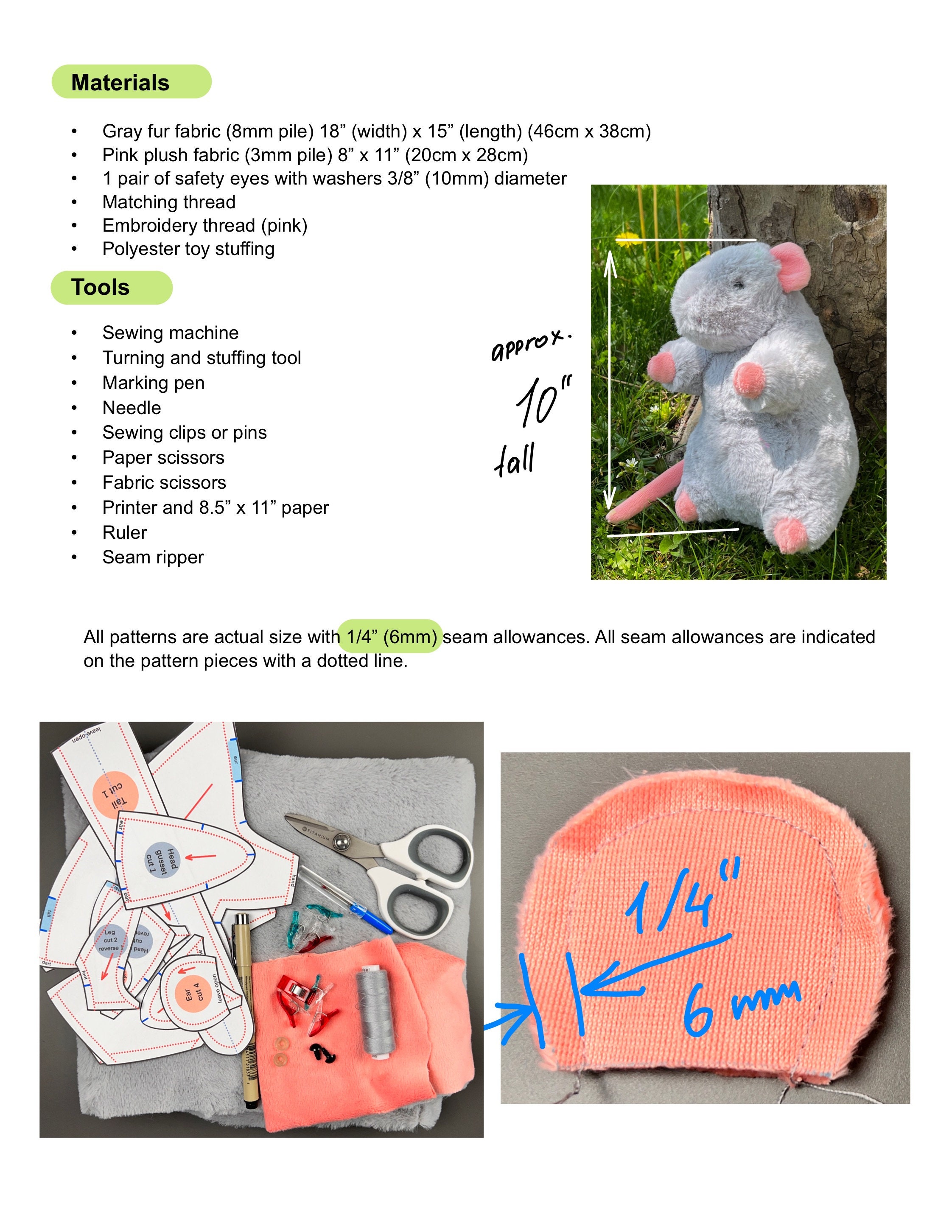 Rat Plushie Sewing Pattern Photo Tutorial, Mouse Stuffed Animal PDF ...
