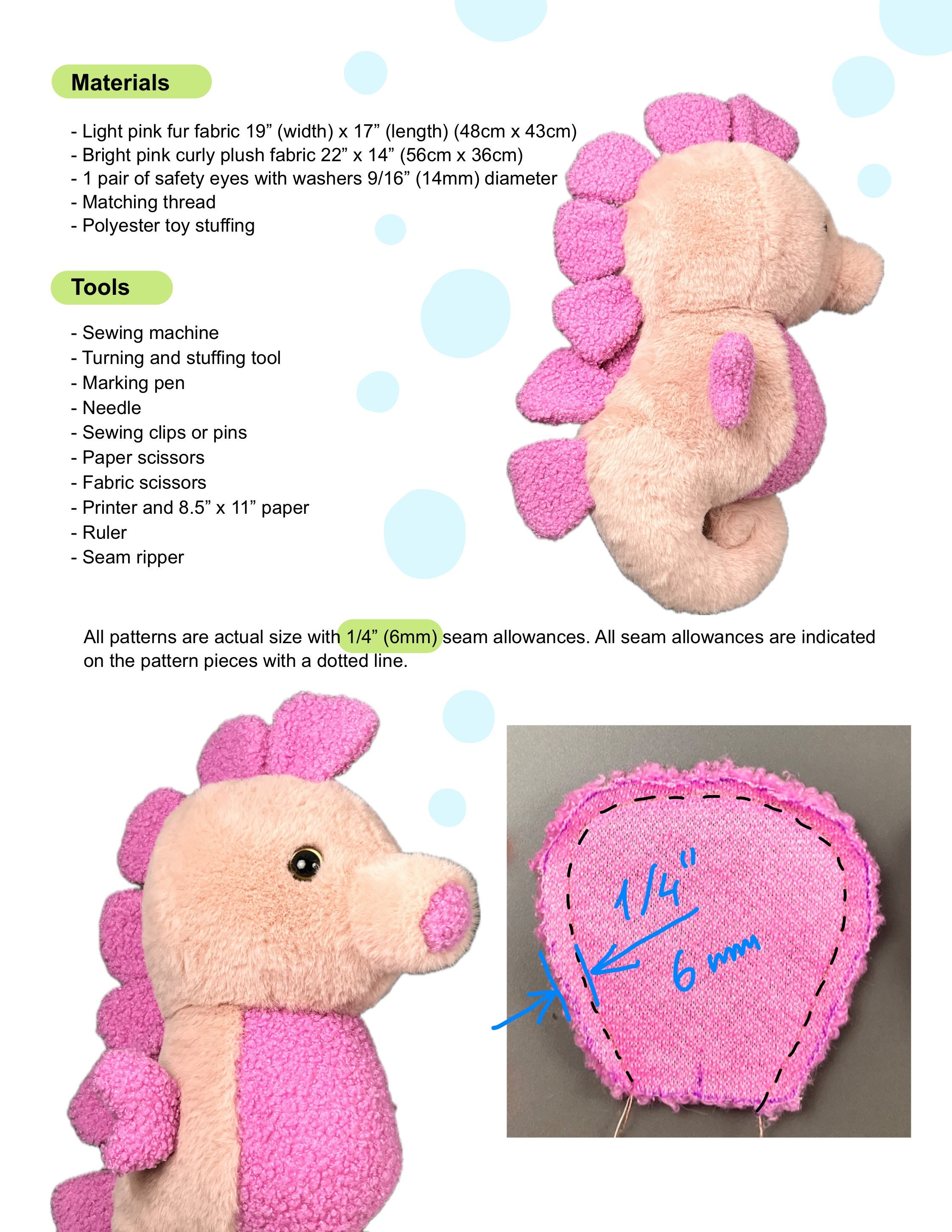 Seahorse Plushie Sewing Pattern Photo Tutorial, Seahorse Stuffed Animal ...
