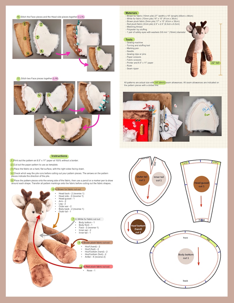 Rain Deer Plushie Sewing Pattern Photo Tutorial, Deer Stuffed Animal ...
