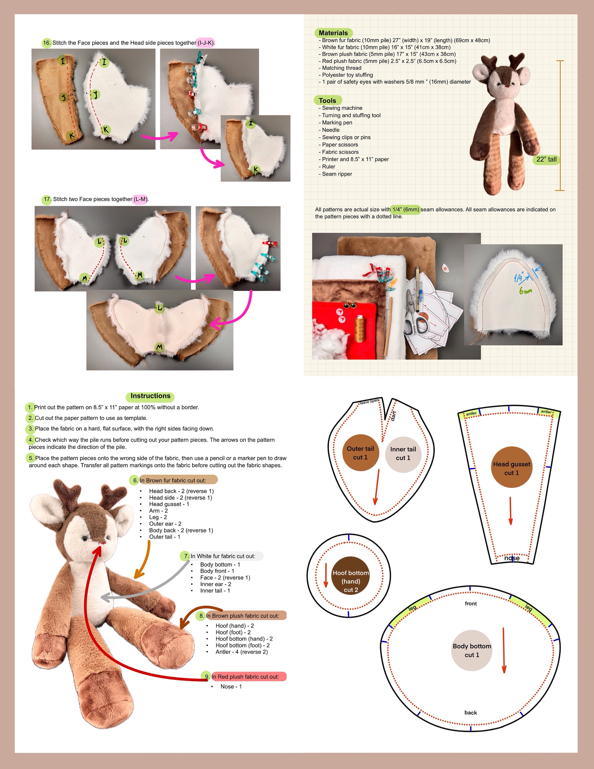 Rain Deer Plushie Sewing Pattern Photo Tutorial, Deer Stuffed Animal ...