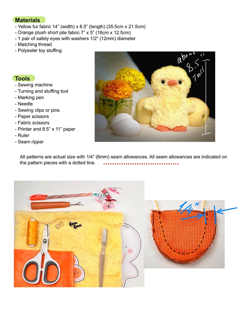 Baby Chick Plushie Sewing Pattern Photo Tutorial, Duckling Chicken ...