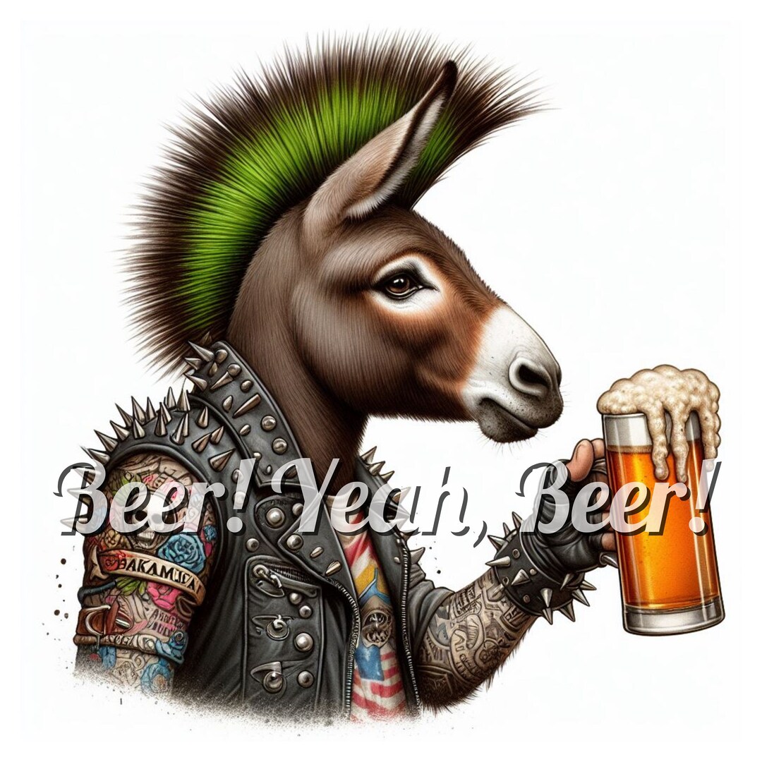 Punk Donkey Holding a Beer Watercolor - Etsy