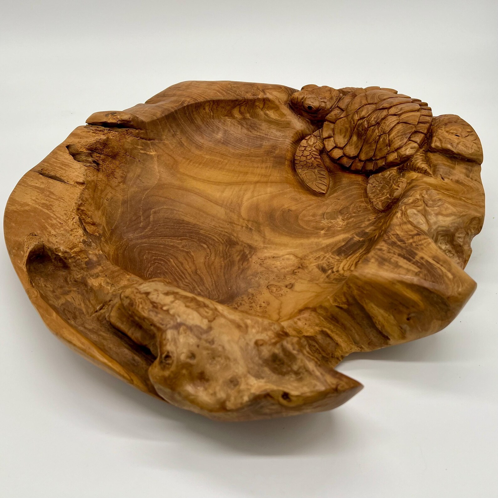 Decorative Teak Bowl With Hand-carved Turtle Detail - Etsy