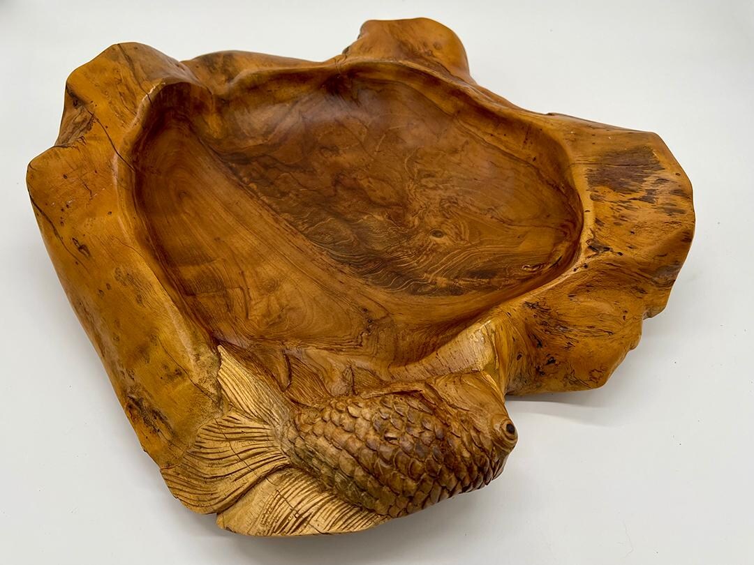 Decorative Teak Bowl With Hand-carved Fish Detail - Etsy