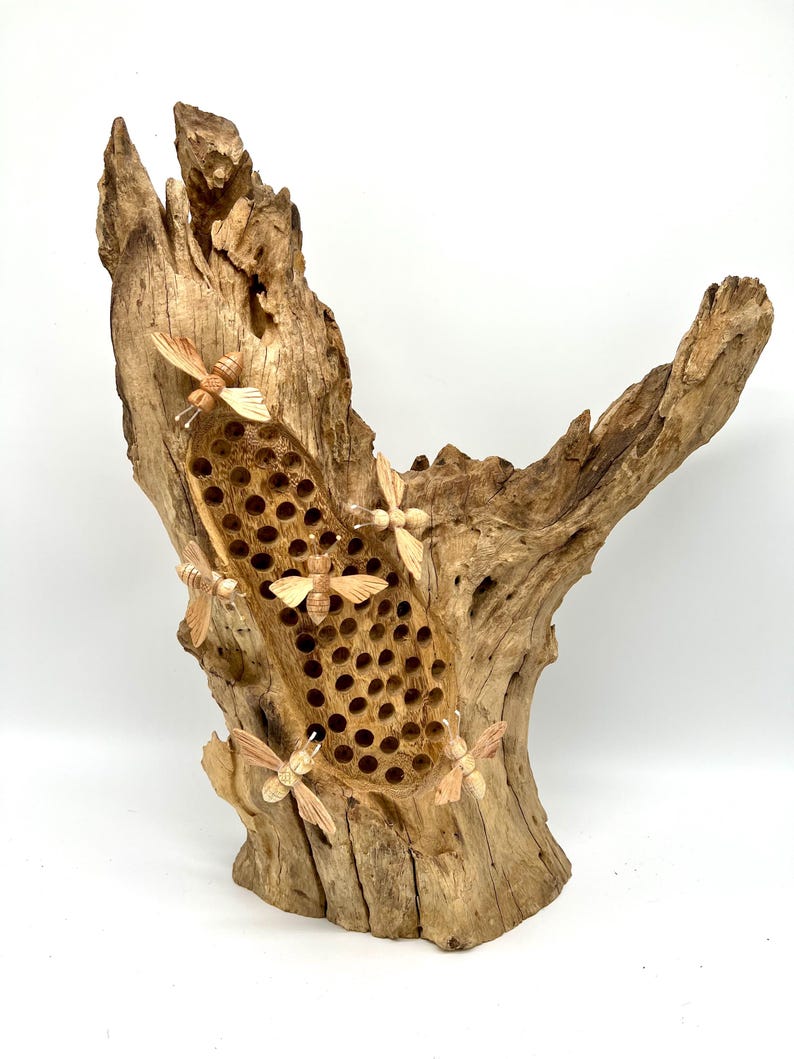 Unique Wooden Bee Hive Sculpture - Etsy