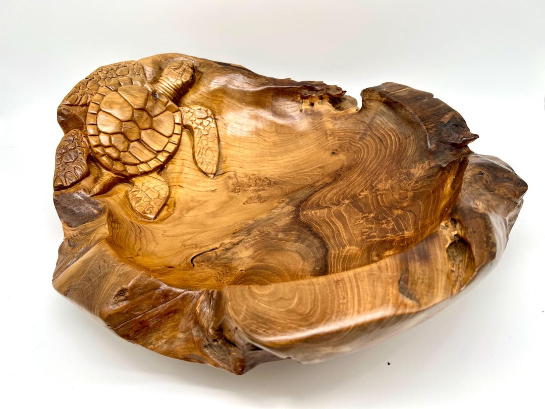 Teak Carved Sea Turtle Bowl - Etsy