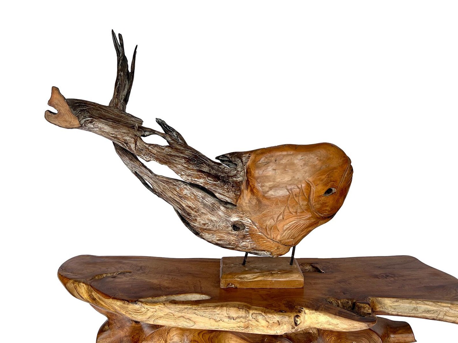 Teak Carved Koi Fish Artistic Sculpture - Etsy