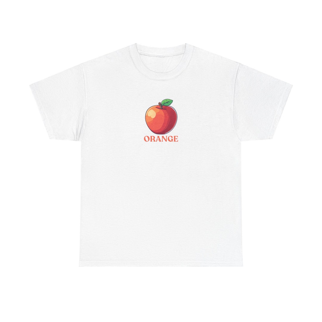 Fruit Graphic Tee, Apple Cartoon Style With Orange Text T-shirt, Fun ...